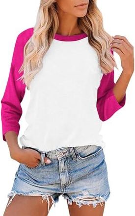 Generic T-shirt &agrave; manches raglan 3/4 pour femme - Couleurs contrast&eacute;es - Patchwork - T-shirt basique &agrave; col rond - Coupe ample - Pull surdimensionn&eacute; - T-shirt 