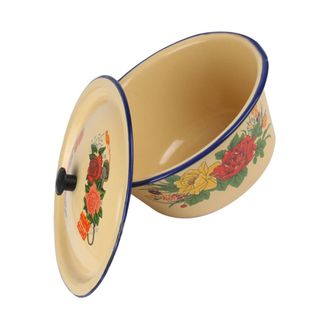 Cabilock Vintage Emaille Serviersch&uuml;ssel mit Deckel 22cm Emailliertes K&uuml;chenaufbewahrungsbecken Retro Stil Robustes Haushalts Suppenbecken f&uuml;r Gew&uuml;rze und Haus