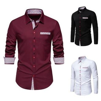 Generic Chemise d&eacute;contract&eacute;e pour homme, chemise unie classique &agrave; manches longues boutonn&eacute;e, confortable, coupe ajust&eacute;e, t-shirt formel &eacute;l&eacute;gant et l&eacute;ger avec 