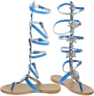 Garneck Sandales Plates Romaines Femme Semelle Plate Confortable Bride R&eacute;glable et D&eacute;corations Brillantes Chaussures D&eacute;contract&eacute;es pour Plage et F&ecirc;te Bleu &Eacute;l&eacute;