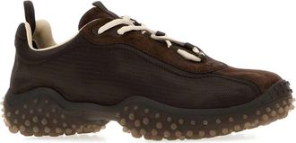 Miu Miu Womens Dark Brown Tech Fabric And Suede Bubble Sneakers Moro Scarpe Stringate Lace-up Shoes