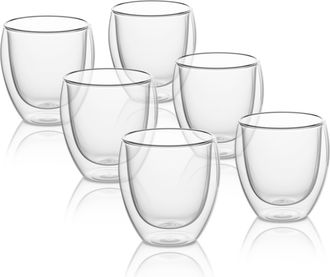 Arendo doppelwandige Trinkgl&auml;ser 350ml - Latte Macchiato Cappuccino Tee - 6er Set - Doppelwandglas - Thermotassen - sp&uuml;lmaschinengeeignet - Teetasse Kaffeeta