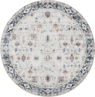 benuta Basic Waschbarer Teppich George - Creme/Grau 160 cm Rund - Kunstfaser - Rund & im Style: Vintage, Elegant, Retro - Pflegeleicht für Wohnzimmer