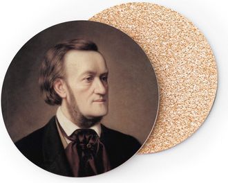 Fabulous Untersetzer aus Glas, rund, Basis Kork - Richard Wagner Deutscher Komponist Porträtmalerei, 1 Einheit (95 x 95 mm)