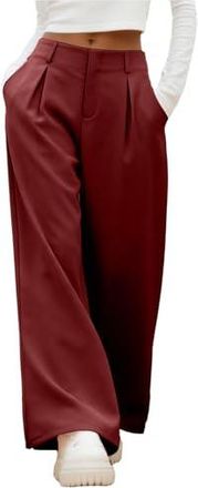 Generic Pantalon de costume large pour femme - L&eacute;ger - Taille haute - Pantalon d&eacute;contract&eacute; - Jambes larges - Extensible - Avec poches - Pour le bureau, les lo