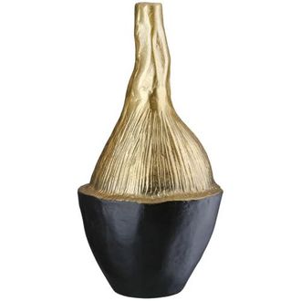 Gilde Vase Prero aus Aluminium - rund - strukturiert - goldfarben/schwarz - H&ouml;he 36cm x &Oslash; 18 cm - wasserdichte Blumenvase