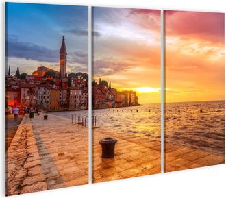 Islandburner Bild auf Leinwand Rovinj Altstadt Nacht Adriatisches Meer Schöner Sonnenuntergang Küste Kroatien Europa Wandbild Poster Kunstdruck Bilder