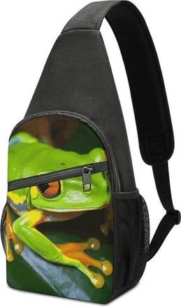 Generic Réglable Sacoche Tactique Grenouille verte aux yeux jaunes Sling Sac à Bandoulière Mode,Multifonction Sac à Dos De Voyage pour école Camping Cyclisme