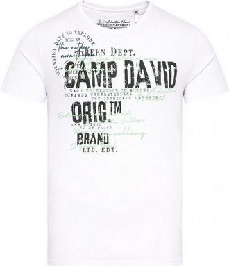 Camp David T-Shirt mit Used- und Puffprint-Details opticwhite