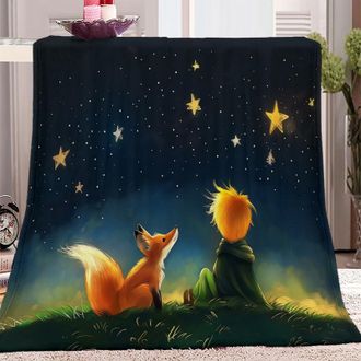 Generic Nachthimmel, Junge, Fuchs Kuscheldecke Dunkelblau Flauschig Decke Fleecedecke, Sofa Überwurfdecke, Wohndecke Warm Weich Sherpa Wolldecke, Gemütlicher 