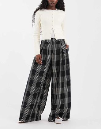 Asos pantalon large ajust&eacute; en boucl&eacute; &agrave; carreaux monochromes-Noir
