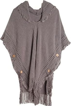 Generic Poncho Femme Hiver Chaud Chale Femme Hiver Chaud Cape Femme Effet enveloppant &Eacute;charpe Unie Ou Carreaux Multicolores Frang&eacute;e Ceinture Chapeau Inclus