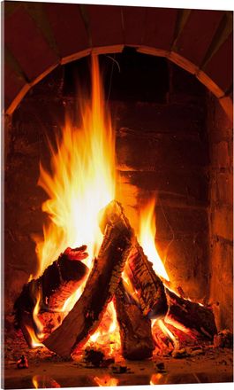 Posterlounge Holz im Kamin Acrylglasbild 40 x 60 cm Orange Wandbilder Wanddeko