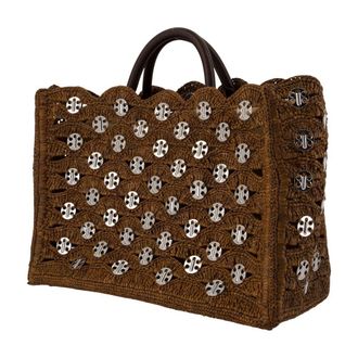 Paco Rabanne Womens Shopper Bag - Rabanne Raffia Brown Totes-Shopping-Bags