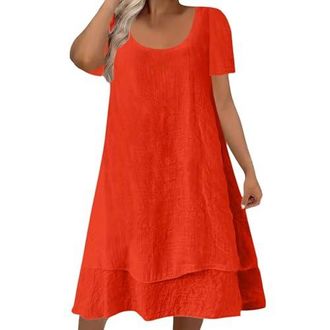 Generic Tunique pour femme - Coupe ample - Robe l&eacute;g&egrave;re en mousseline de soie - Manches courtes - Col rond - Double couche - Ourlet ample - Coupe d&eacute;contract&eacute;e,
