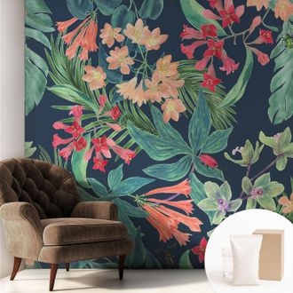 Tulup Carta Da Parati In Vlies Decorativa Per Pareti - Con Motivi Moderni - Con Colori Intensi - Per Ufficio Fiori Tropicali 250x250 Cm