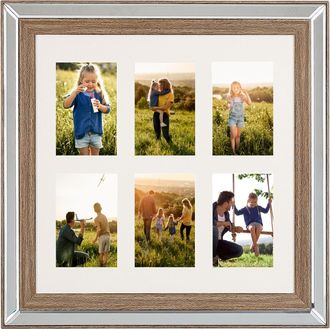 Beliani Bilderrahmen Spiegeleffekt dunkler Holzfarbton/silber für 6 Fotos 50x50 Sinta