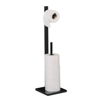 Relaxdays Toilettenpapierhalter, f&uuml;r 5 Klorollen, stehender Klopapierhalter, Bambus, MDF, HxBxT: 71x19x19 cm, schwarz