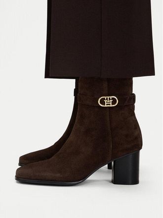 Tommy Hilfiger Stiefeletten Th Strap Suede Block Heel Boot FW0FW09521 Dunkelbraun