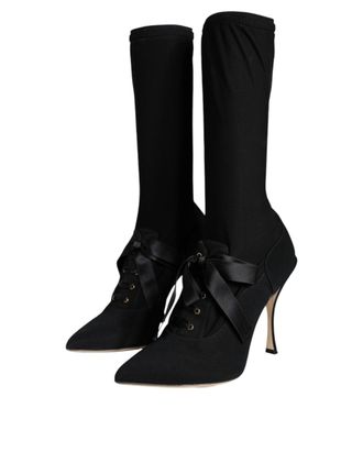 Dolce & Gabbana Womens Stiletto Mid Calf Boot Black Viscose Elastane