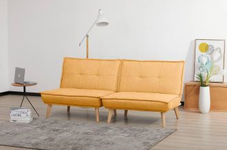 Mørteens home24 Schlafsofa Trimnell Gelb/Maisgelb Material: Textil, Holz teilmassiv Oberfläche Holz: Lasiert 198 x 84 x 83cm Modern