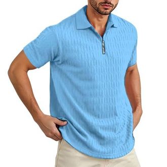 Generic Polo pour homme, coupe ajust&eacute;e, avec fermeture &eacute;clair et d&eacute;tails en maille, respirant, extensible, d&eacute;contract&eacute;, &agrave; manches courtes, pour le quotidien a