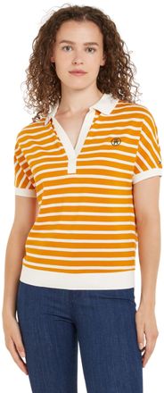 Tommy Hilfiger Damen Poloshirt Kurzarm Regular Fit, Orange (Breton Ecru/Rich Ochre), XS