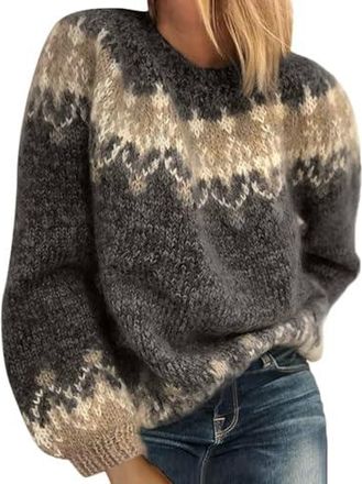 ORANDESIGNE Pulls Femme Pull à Col Roulé Pull en Maille Grossière Géométrie Haut en Tricot Pullover à Manches Longues Chaud Automne Hiver B Noir S