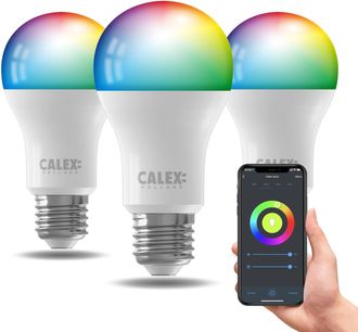 Calex Smart LED Lampe, E27, A60, RGB-Farben & kalt- bis warmweiß Licht, dimmbar, WLAN App- & Sprachsteuerung, 3er Pack