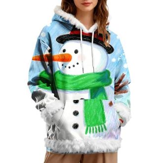 Generic Pull de Noël surdimensionné pour femme avec bords en velours chaud - Pull de Noël amusant à manches longues - Pull décontracté surdimensionné pour lhi