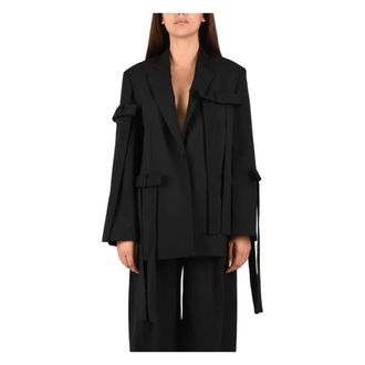 Meimeij Blazer doubl&eacute; simple boutonnage avec noeuds appliqu&eacute;s - Femme - Vestes - Noir - Taille: 38 FR