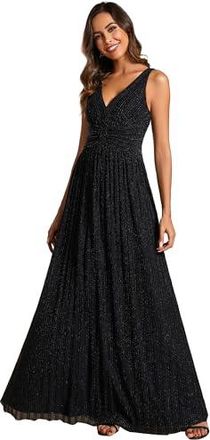 Ever-pretty Robe Longue Femme Plis Col V A Line Brillants Robe Demoiselle dhonneur Femme Noir 44