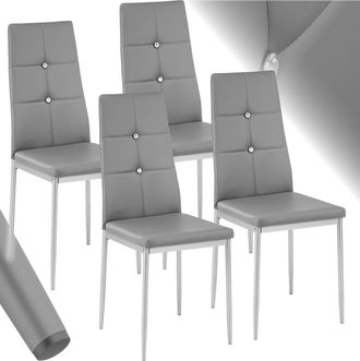 TecTake 4er Set Stühle Esszimmer, 4X bequemer Stuhl Kunstleder mit Glitzersteinen, Esszimmerstühle, Polsterstuhl für Wohnzimmer, Dining Table, Küchentisch, Es