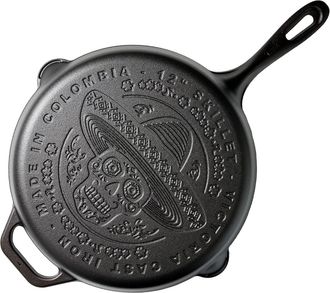 Victoria Bratpfanne Gusseisenpfanne Eingebrannte, 30cm Day of the Dead La Calaca, f&uuml;r Grill, Backofen, Induction, Gas, Cast Iron Skillet Toxic Free Non-Stick K