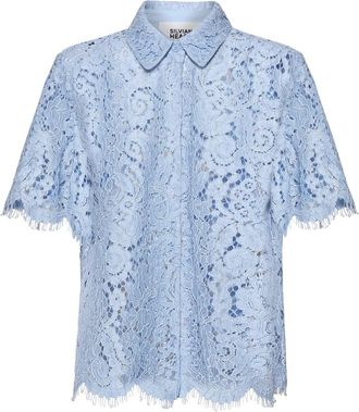 Silvian Heach Femme, Blouses et Chemises, Bleu, Taille: 40 FR Chemise en dentelle avec d&eacute;tails floraux