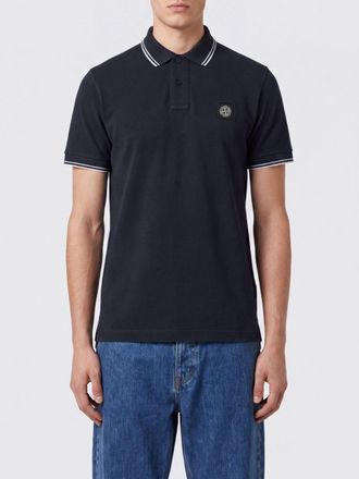 Stone Island Polo en coton avec logo Compass et col &agrave; rayures contrastantes