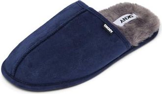 DKNY Pantoufles confortables en daim pour homme avec doublure chaude en fausse fourrure - Pantoufles mules - Doux et respirant - Disponible en noir, gris, 