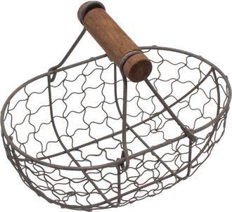 Generic Drahtkorb mit Holzgriffen, H&uuml;hnerdraht-Eierk&ouml;rbe im -Stil, Sammelk&ouml;rbe mit Holzgriff, Aufbewahrungsk&ouml;rbe im l&auml;ndlichen -Stil (Black, One Size)