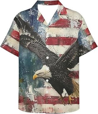 Keephen kewing Patriotique Drapeau USA Chemises Hommes/Femmes Aigle/Loup Impression 3D Chemise Hawaiienne Chemise &agrave; Boutons Cool Plage Vacances Col &agrave; Revers H