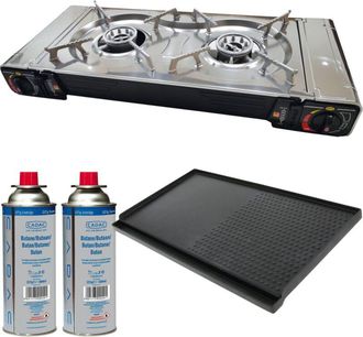 Incasa PACK INCASA R&eacute;chaud &agrave; gaz + Plaque plancha/grill + CADAC 2 Cartouches de gaz - Camping-car