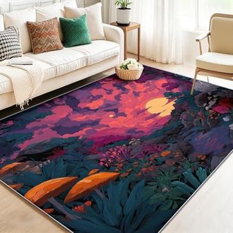 Generic Tapis de Salon Chambre Salle &agrave; Manger Adulte Bureau Design Psych&eacute;d&eacute;lique De Dessin Anim&eacute; Jungle Poil Court Doux Moelleux 120 x 180 cm, Color&eacute;