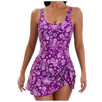 Generic Maillot De Bain Femme 1 Pieces Ventre Plat,Maillot De Bain Femme Sexy Push Up Maillot de Bain Jupette Col en V Rembourr&eacute; Swimwear avec Jupe &agrave; Cordon d