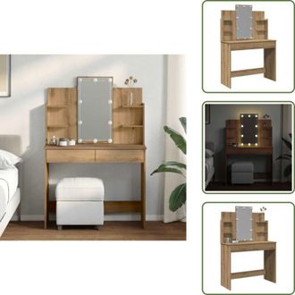 vidaXL The Living Store - vidaXL Schminktisch mit LED-Leuchten Artisan-Eiche 96x40x142 cm