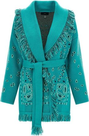 Alanui Femme, Pulls, Bleu, Taille: 38 FR Bandana Jacquard Cardigan