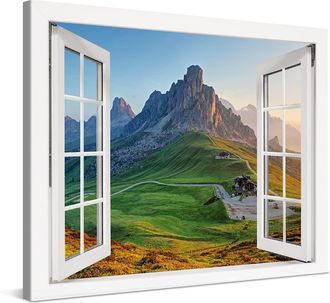 Picanova Bild auf Leinwand Felsiger Berg Fenster 80x60cm Leinwandbild - Premium Leinwanddruck - Wandbild Kunstdruck Auf 2cm Holz-Keilrahmen Wohnzimmer Wanddeko