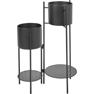 Beliani Support pour Plantes en Métal Pot de Fleurs Intérieur Rond Noir Ulmus