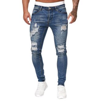 Generic Herren Destroyed Stretch Jeans Coole Schwarze Mode Jeans Skinny Ripped Slim Fit Hip Hop Hose Mit Löchern Für Männer Reißverschluss Jeans Party Freizei