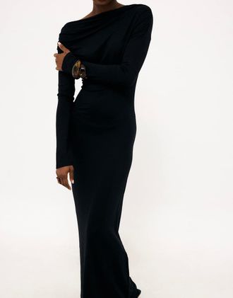 NA-KD robe longue en jersey drap&eacute;e noire