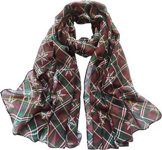 Lina & Lily Foulard Femme &agrave; Motifs de No&euml;l (Maroon Vert Blanc, Flocon de Neige de No&euml;l Tartan)
