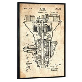 artboxONE Poster mit schwarzem Rahmen 60x40 cm Automobile Auto Getriebe Patent (Antik) - Bild Retro Automobil Fahren